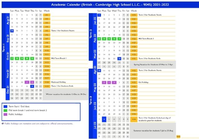 Academic Calendar at CHS